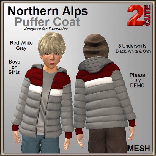 Second Life Marketplace - Northern Alps Puffer Coat - Red-White-Gray