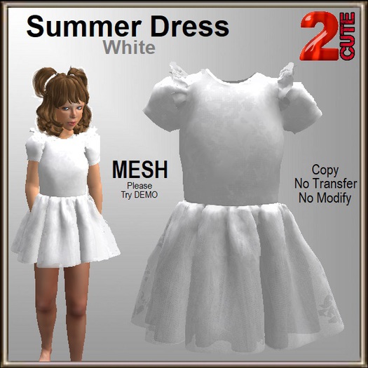 Second Life Marketplace - Girl's Summer Dress - WHITE - Kids Avatars