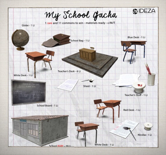Second Life Marketplace - IDEZA -Mon Ecole Gacha - School Desk Blue