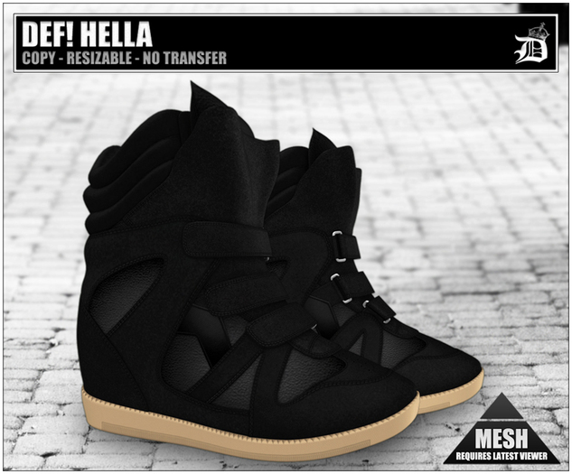 Second Life Marketplace - DEF! Wedge Sneakers / Hella / Black (100% Mesh)
