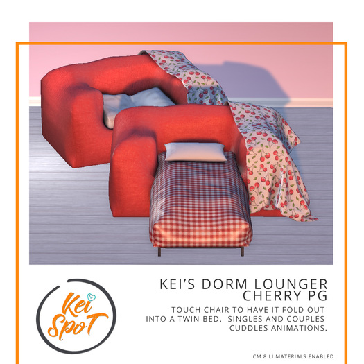 Second Life Marketplace - Kei's Dorm Lounger (Cherry) PG