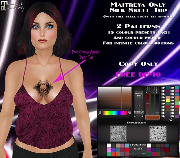 Second Life Marketplace - Maitreya, Silk Skull Top *DEMO*