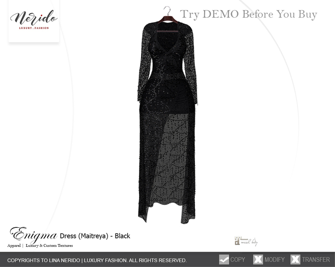 Second Life Marketplace - ~Nerido~ Enigma Dress(Maitreya)-Black