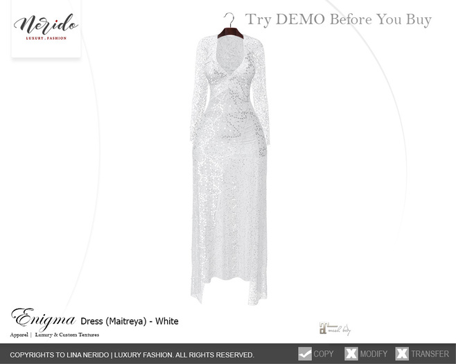 Second Life Marketplace - ~Nerido~ Enigma Dress(Maitreya)-White
