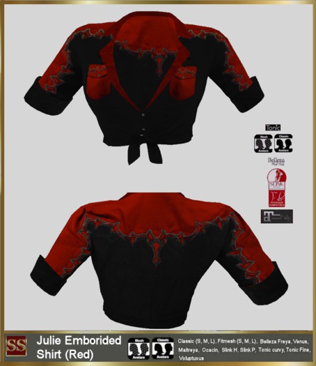 Second Life Marketplace - [SS] Julie Embroided Shirt (Red)