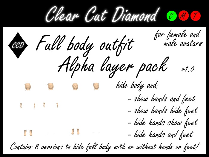 Second Life Marketplace - Full body alphas with or without hands or ...