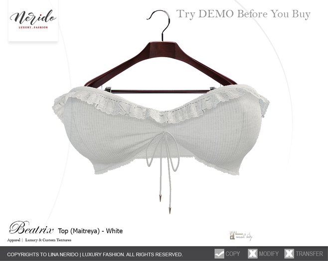 Second Life Marketplace - ~Nerido~ Top Beatrix (Maitreya)-White