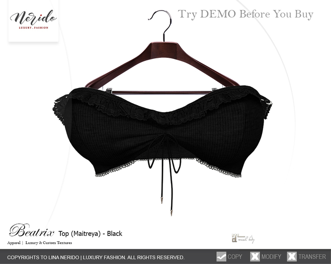 Second Life Marketplace - ~Nerido~ Top Beatrix (Maitreya)-Black