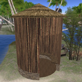 Second Life Marketplace - TIKI ROUND HUT 1 with seats - Modify, Copy