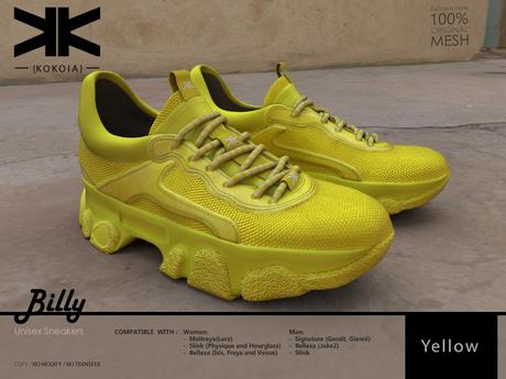Second Life Marketplace - Billy :: Unisex Sneakers :: Yellow :: {kokoia}