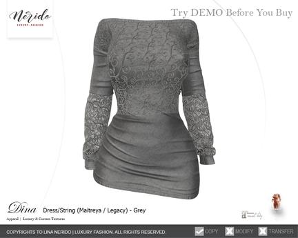 Second Life Marketplace - ~Nerido~ Dina Dress/String(Legacy/Maitreya)-Grey