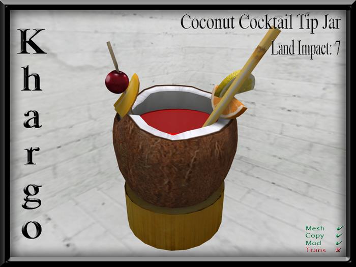 Second Life Marketplace - Khargo: Coconut Cocktail Tip Jar / Tipjar