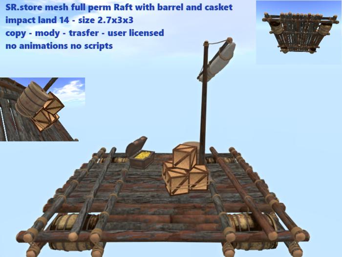 Second Life Marketplace - SR.store mesh full perm Raft with barrel and ...