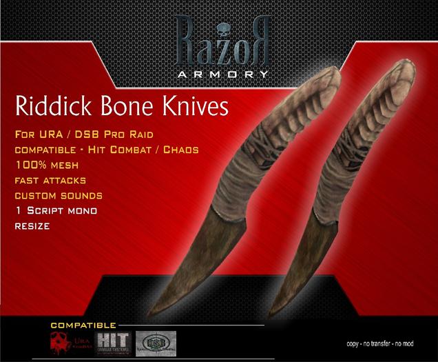 Second Life Marketplace - ..::Razor::.>> Riddick Bone Knife