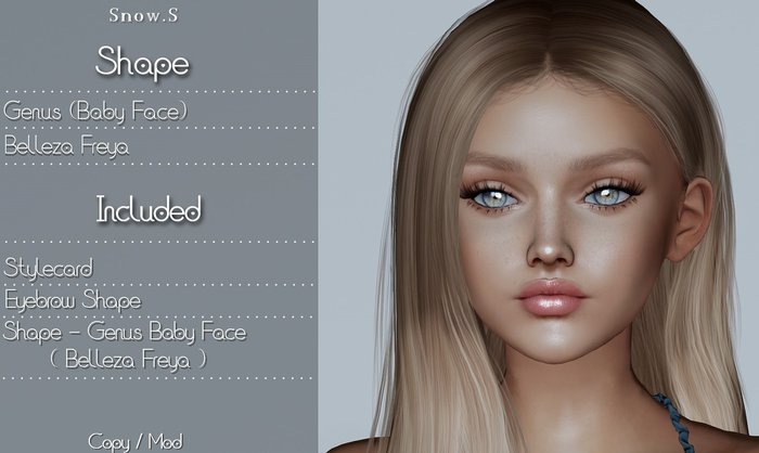 Second Life Marketplace - Snow.S Shape - Genus -Baby Face / Belleza Freya
