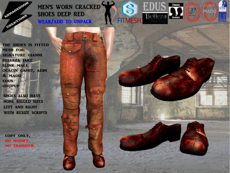 Second Life Marketplace - MEN'S WORN PANTS CORAL AND CRACKED DEEP RED ...