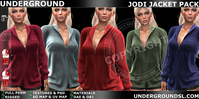 Second Life Marketplace - [UG MESH] JODI JACKET PACK (DAE) - FULL PERM