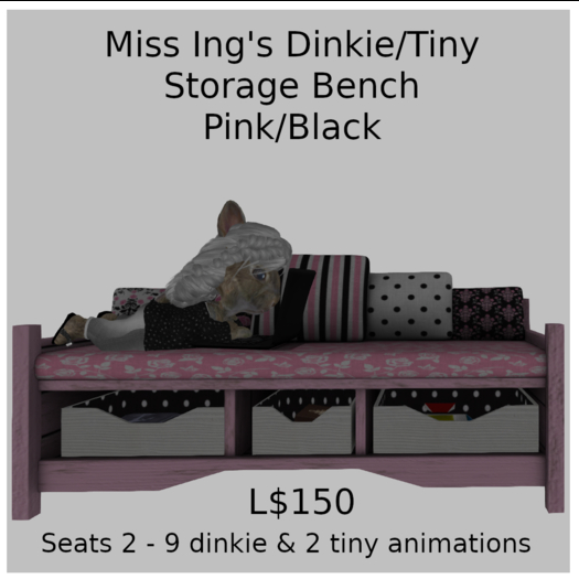 Second Life Marketplace - Miss Ing's DT Storage Bench Pink Black
