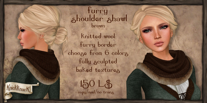 Second Life Marketplace - [knickknack] furry shoulder shawl BROWN