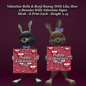 Second Life Marketplace - Valentine Bella & Benji Bunny With Lilac Bow