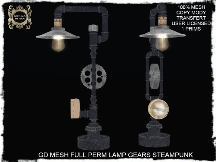 Second Life Marketplace - GD MESH FULL PERM LAMP GEARS STEAMPUNK