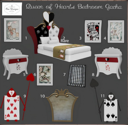 Second Life Marketplace - Bee Designs Queen of Hearts Bedroom Gacha 5