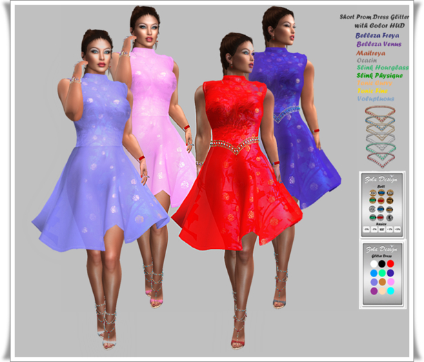 Second Life Marketplace - Short Prom Dress Glitter & Belt with Color ...