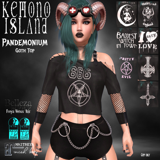 Second Life Marketplace - Kemono Island - Pandemonium Goth Top