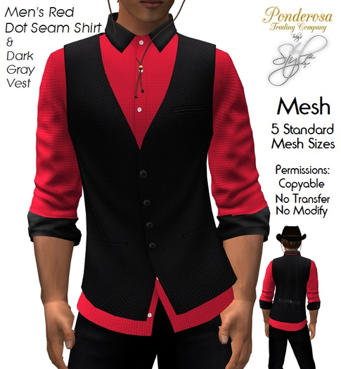 Second Life Marketplace - Men's Shirt & Vest (Red Dot Seam Shirt)