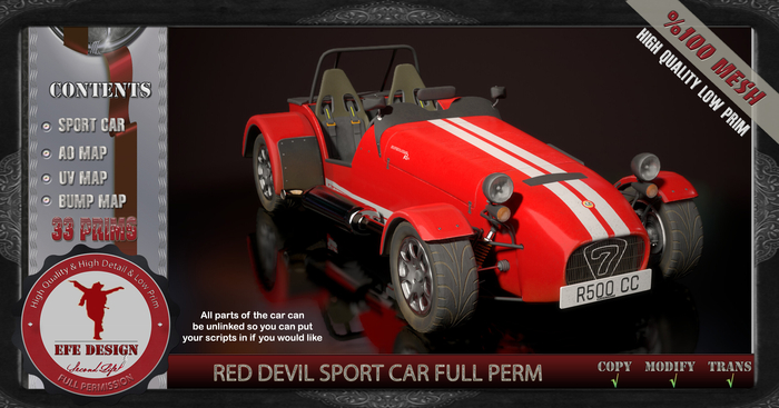 Second Life Marketplace - Red Devil Sport Car Full Permission Efe Design