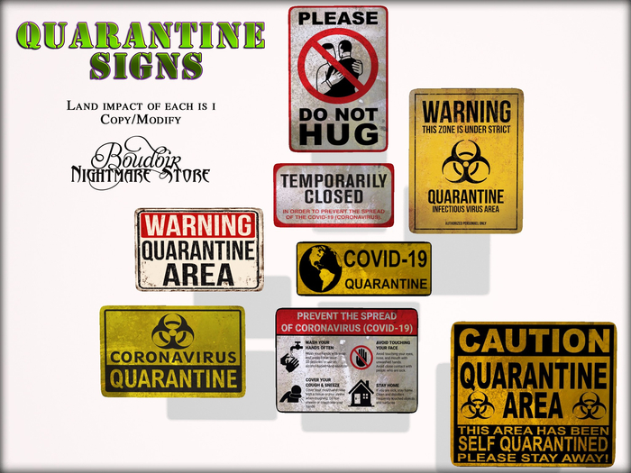 Second Life Marketplace - Boudoir Halloween-Mesh Quarantine Signs
