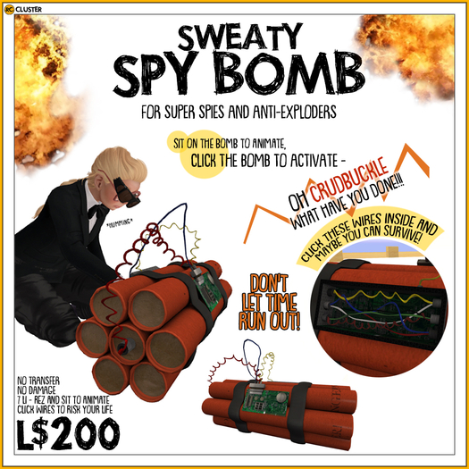 Second Life Marketplace - -RC- Sweaty-Spy Bomb - Disarm me if you can!