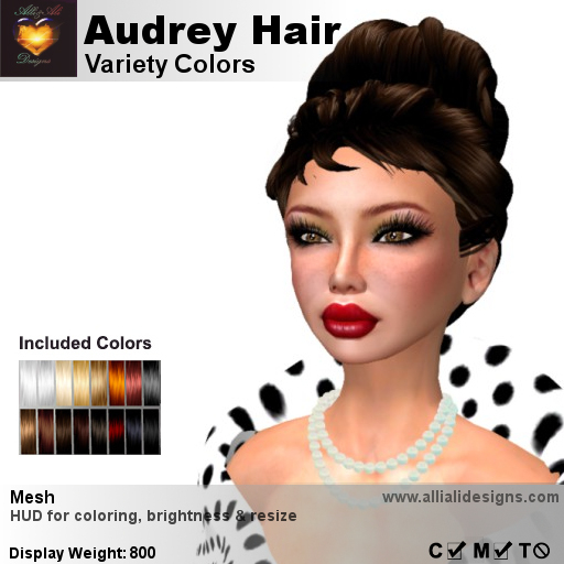 Second Life Marketplace - A&A Audrey Hair Variety Colors V2, boxed