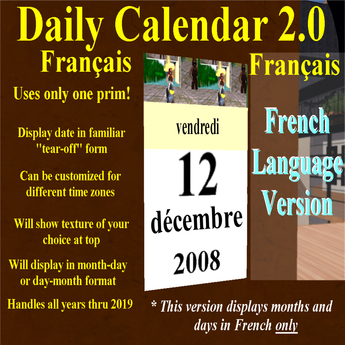Second Life Marketplace - Daily Calendar 2.0c (french) - BOXED