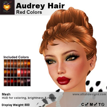 Second Life Marketplace - A&A Audrey Hair Red Colors V2, boxed