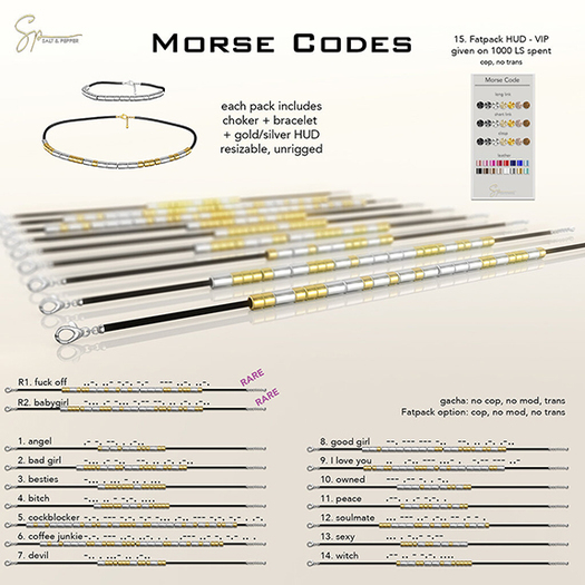 Second Life Marketplace - S&P Morse Codes 8. good girl (rez to unpack)