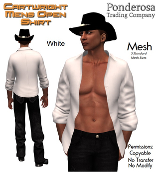 Second Life Marketplace - Cartwright Mens Open Shirt - White