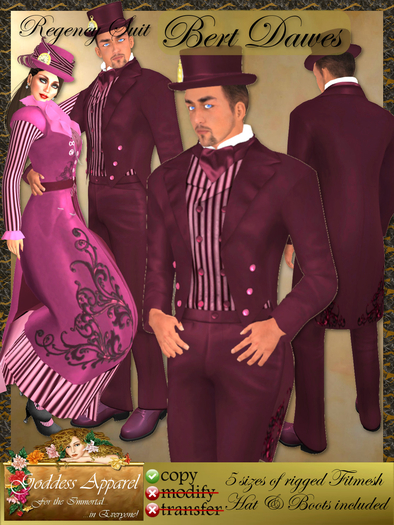 Second Life Marketplace - *Goddess* Bert Dawes Regency MESH Men's Suit Rose