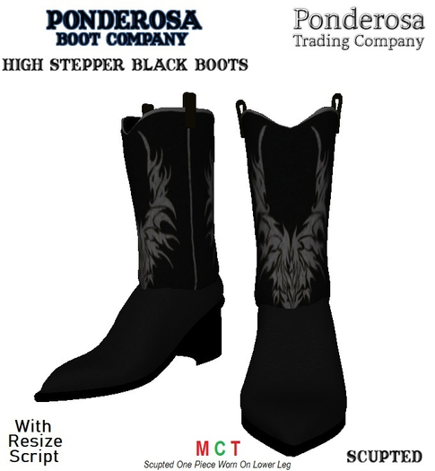 Second Life Marketplace - PTC High Stepper Black Boots