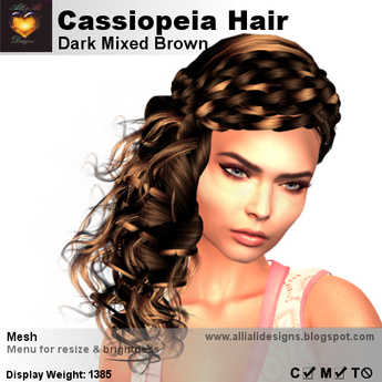 Second Life Marketplace - A&A Cassiopeia Hair Dark Mixed Brown V2, boxed