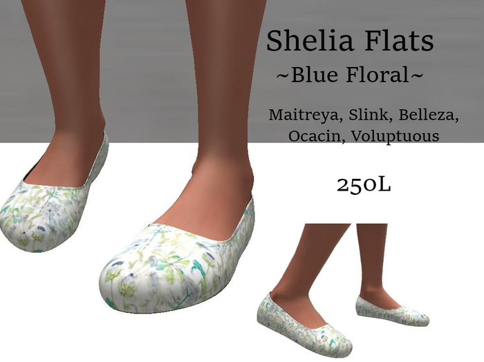 Second Life Marketplace - Shelia Flats Blue Floral Mesh