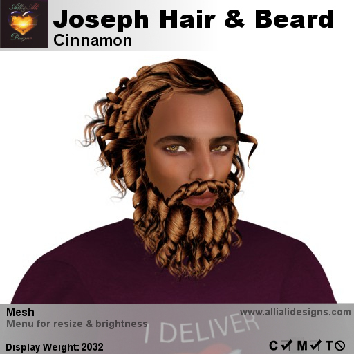 Second Life Marketplace - A&A Joseph Hair & Beard Cinnamon V2, boxed