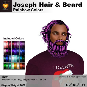 Second Life Marketplace - A&A Joseph Hair & Beard Rainbow Colors V2, boxed