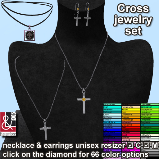 Second Life Marketplace - Cross jewelry set (diamond changes colors)