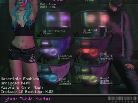 Second Life Marketplace - #hashbang! - Cyber Mask Gacha - Visor Gold/Red
