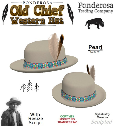 Second Life Marketplace - Old Chief Western Hat - Pearl