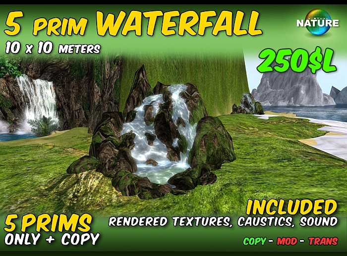 Second Life Marketplace - 5 prim sculpted waterfall COPY 10x10m caustic