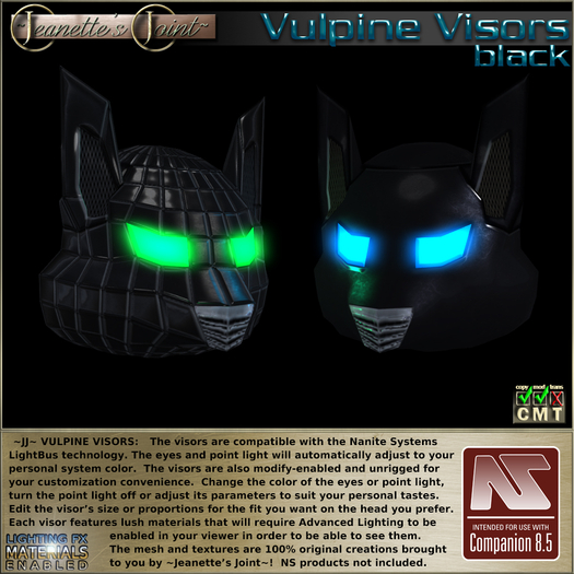 Second Life Marketplace - ~JJ~ Vulpine Visors (black)