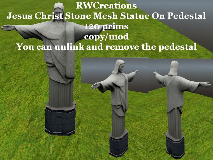 Second Life Marketplace - Jesus Christ Stone Mesh Statue On Pedestal ...