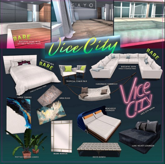 Second Life Marketplace - SAYO - Vice City Gacha - Deco Bench - COMMON